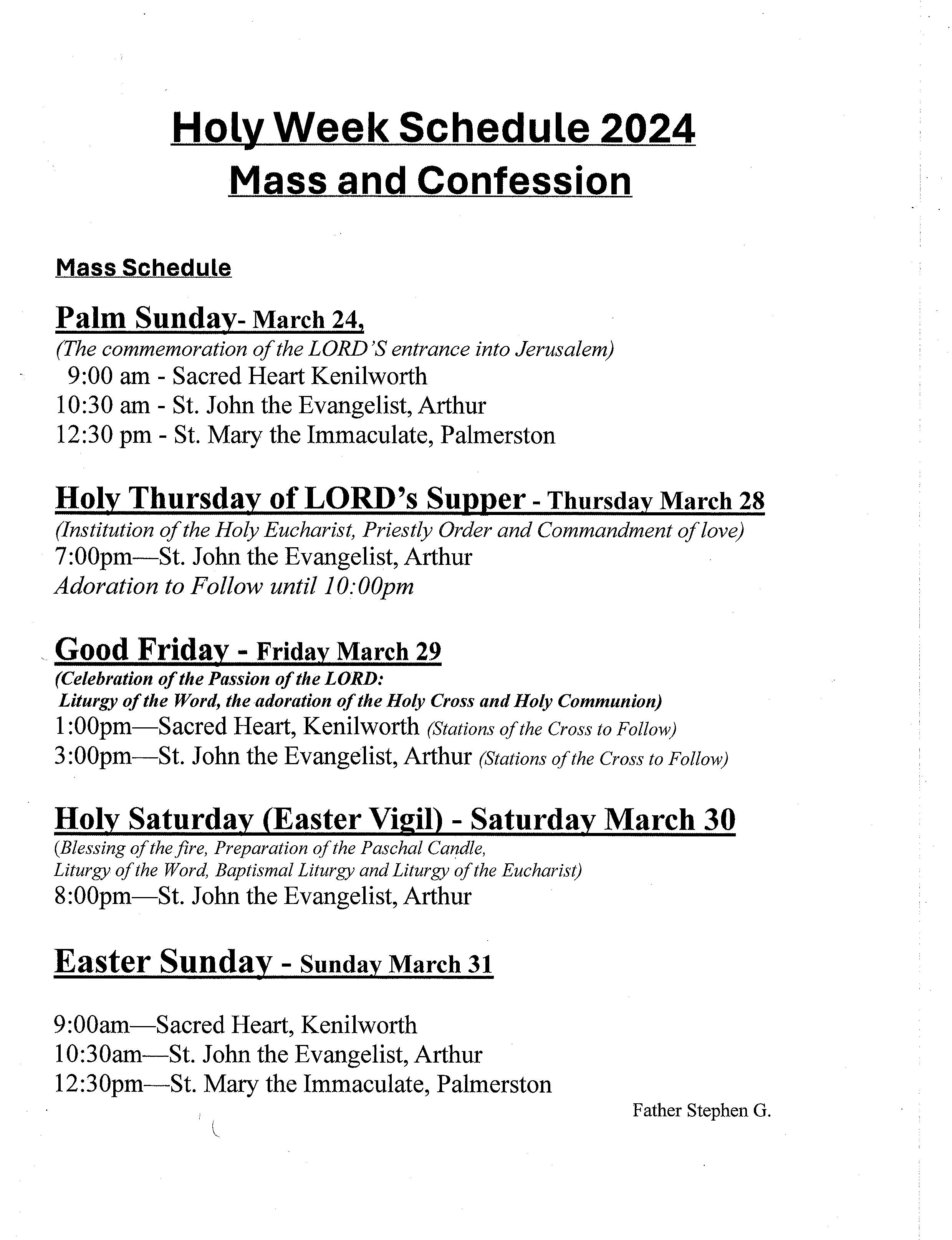 Mass Schedule & Intentions – St. John the Evangelist Roman Catholic Church